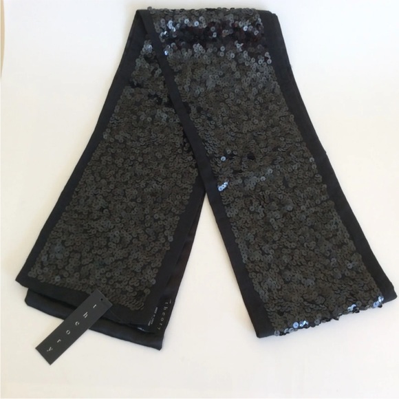 Theory | Accessories | Nwt Theory Black Sequin Satin Scarf 7x65 | Poshmark